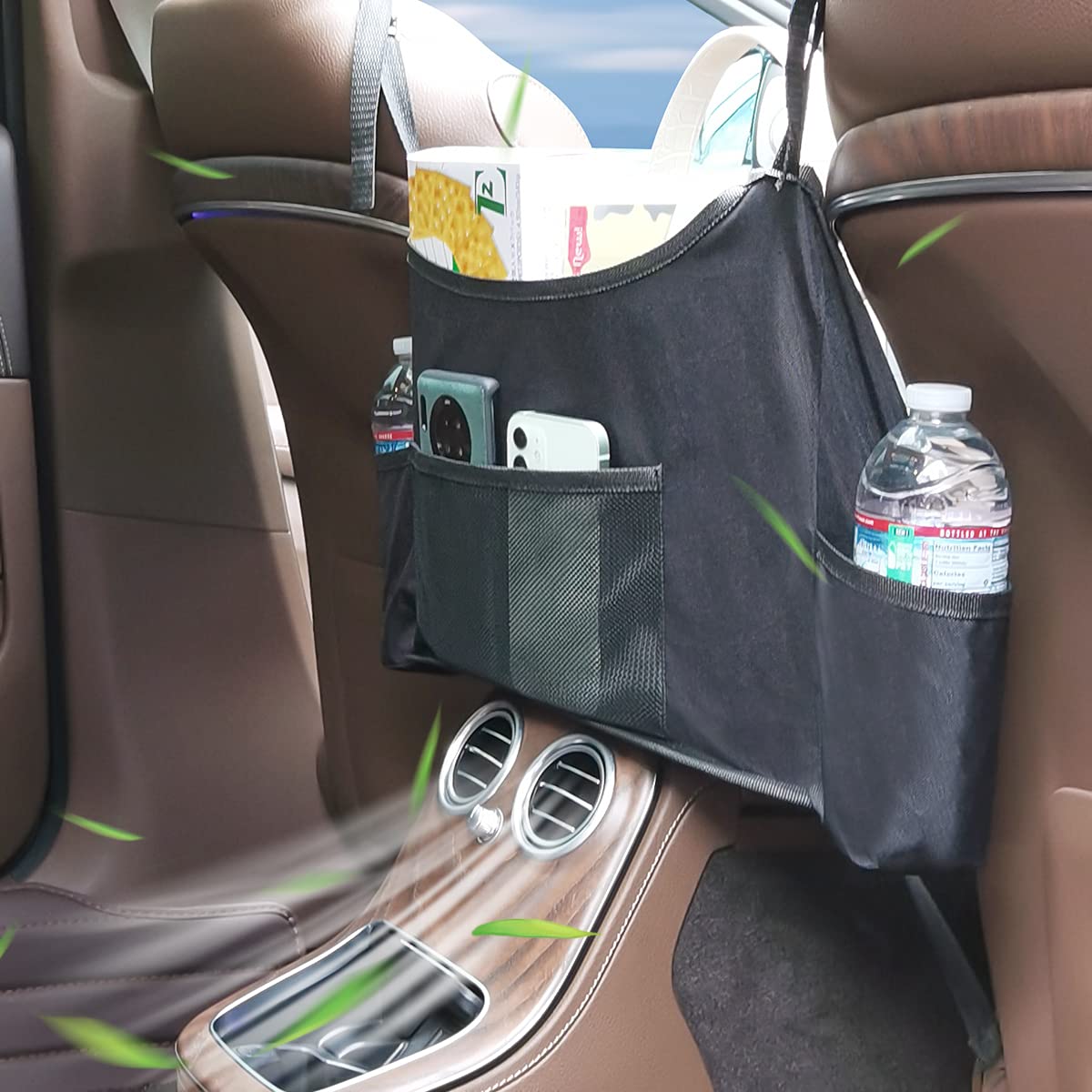ZXZMZT Car Net Pocket Handbag Holder, Car Purse Holder Between Seats Front, Between Seats car Organizer, Accessory Organizer,Backseat Organizer Storage for Car Front Seat. (Black, 4.5inch)