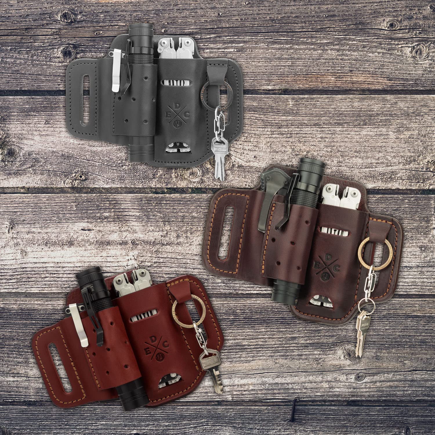 1791 EDC Multitool Sheath & Flashlight Holster, Leather EDC Pouch for Belts Also fits Knife and Keys - Compatible with Full Size Leatherman, Gerber, SOG Multitools - Easy Slide, Burgandy