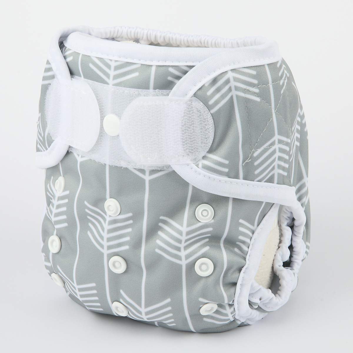 Baby Cloth Diaper Cover Nappy Hook and Loop Double Gusset 6.6lbs to 33lbs (Grey Arrow) One Size
