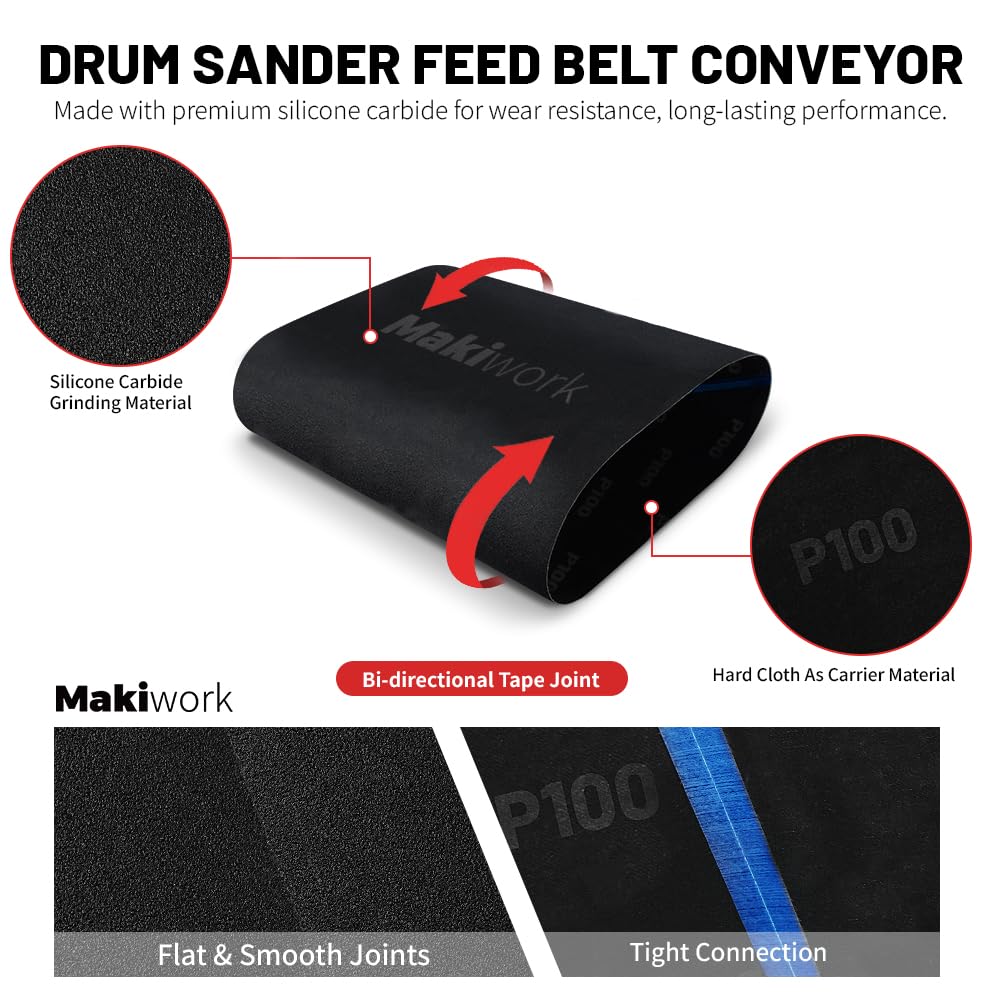 100 Grit Drum Sander Feed Belt Conveyor - Compatible With Supermax 19-38 Drum Sander - 22-3/8" x 47-1/2" Silicone Carbide Feed Belt