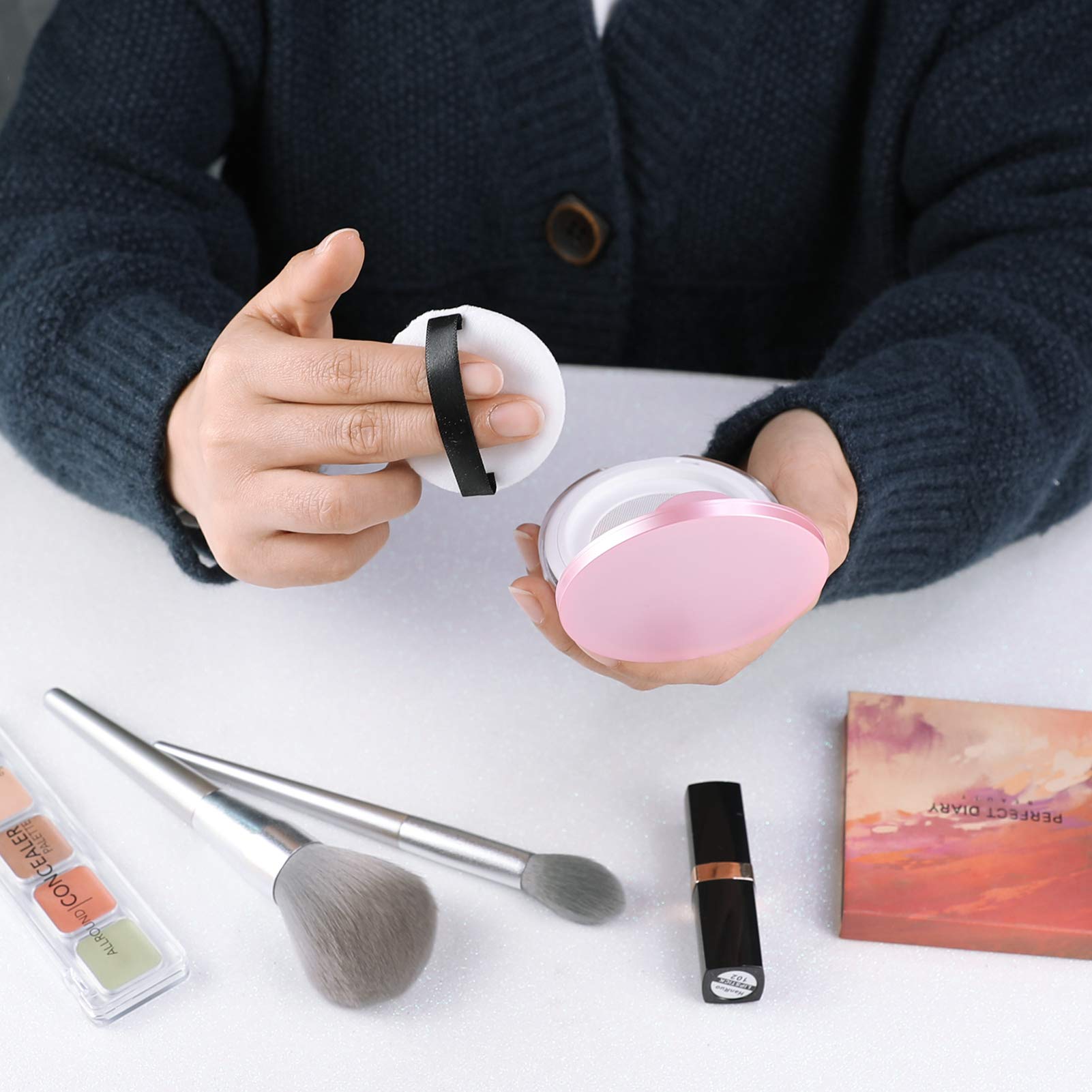 longway Loose Powder Compact Container Empty Portable Plastic DIY Makeup Powder Case, 5g Slim Powder Box with Powder Puff,Mirror and Elasticated Net Sifter (2pcs,pink+sliver)