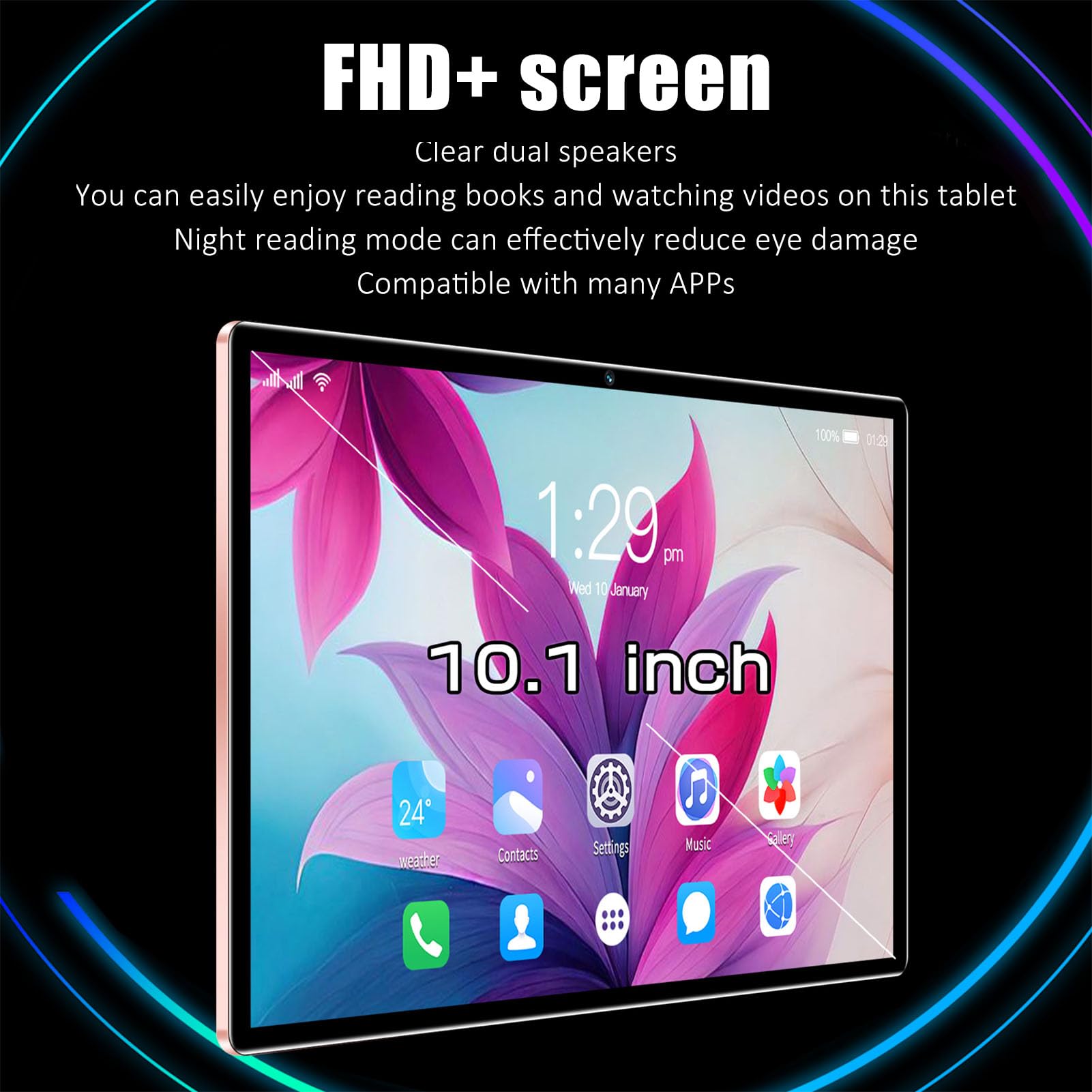 10.1 Inch Tablet, 100-240V 2.4G 5G Dual SIM Tablet Set 8 Core for Learning (US Plug)