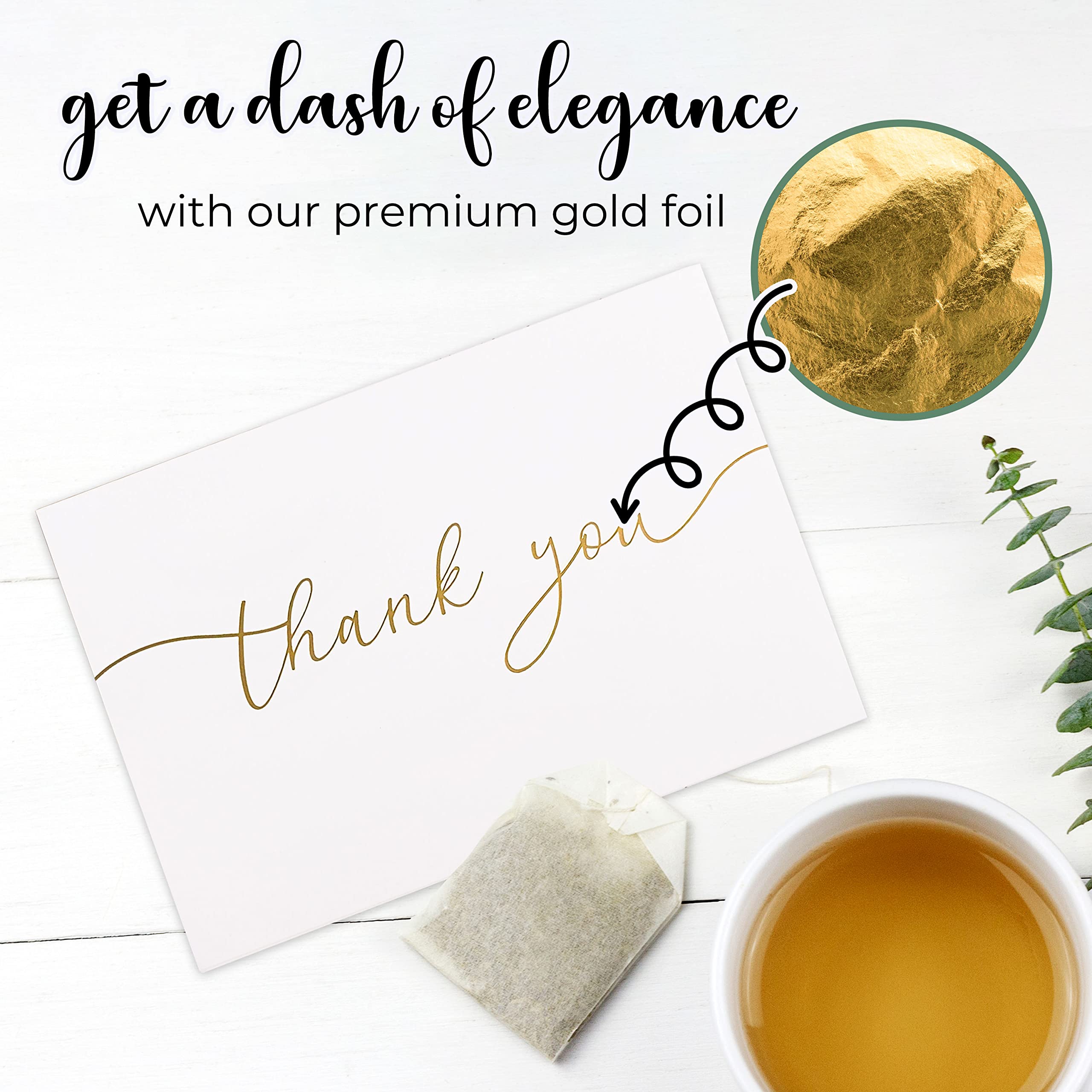 100 Heavyweight Blank Thank You Cards with Envelopes - Blank Cards and Envelopes - Thank You Cards Wedding with Envelopes Set - Gold Script Thank You Notes - Thank You Cards Bridal Shower (100 Pack)