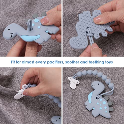 4-Pack Silicone Pacifier Clips with One-Piece Beads for Baby Boys and Girls - Flexible and Rust-Free Holders for Teething Relief and Baby Essentials, Safe for Newborns (Grey)