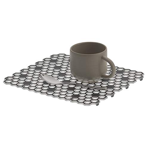 Spectrum Diversified Hexa Raised Feet Quick-Drying, Heavy-Duty Protector with Non-Slip Surface, Small Mat for Dual Sinks, Frost/Gray