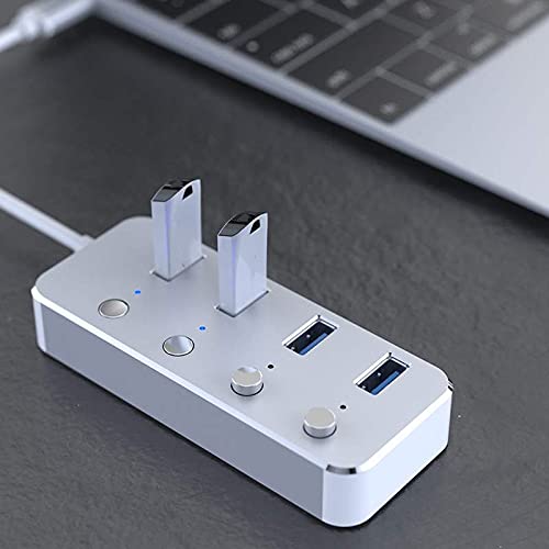 CUJUX Aluminum Alloy 4 Port USB 3.0 Hub Sub-Control Switch HUB 60/120cm Cable Upto 5Gbps Splitter (Color : Silver)