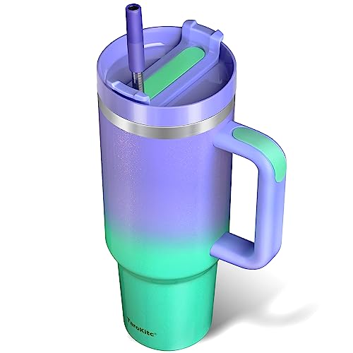 40 oz Tumbler with Handle, Upgraded Insluated Stainless Steel Tumbler with Lid and Straw, Double Wall Travel Coffee Mug Iced Cup, Keeps Cold for 34 Hours, Dishwasher Safe, BPA Free, Fairyland Green