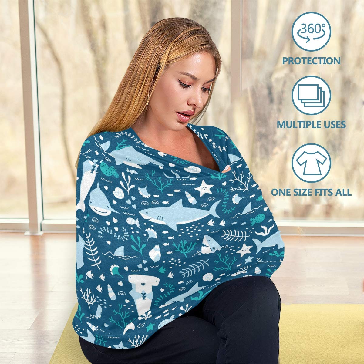 Nursing Cover Breastfeeding Scarf Cute Sharks - Baby Car Seat Covers, Stroller Cover, Carseat Canopy (801i)
