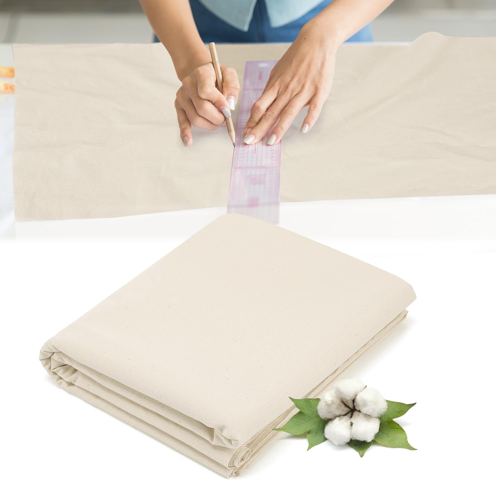 100% Cotton Muslin Fabric- 2Yard Unbleached Muslin Linen Fabric, 63" Wide- Textile Natural Cotton Draping Fabric Muslin Cloth Muslin Roll Fabric for Backing Material Quilting Sewing Embroidery DIY