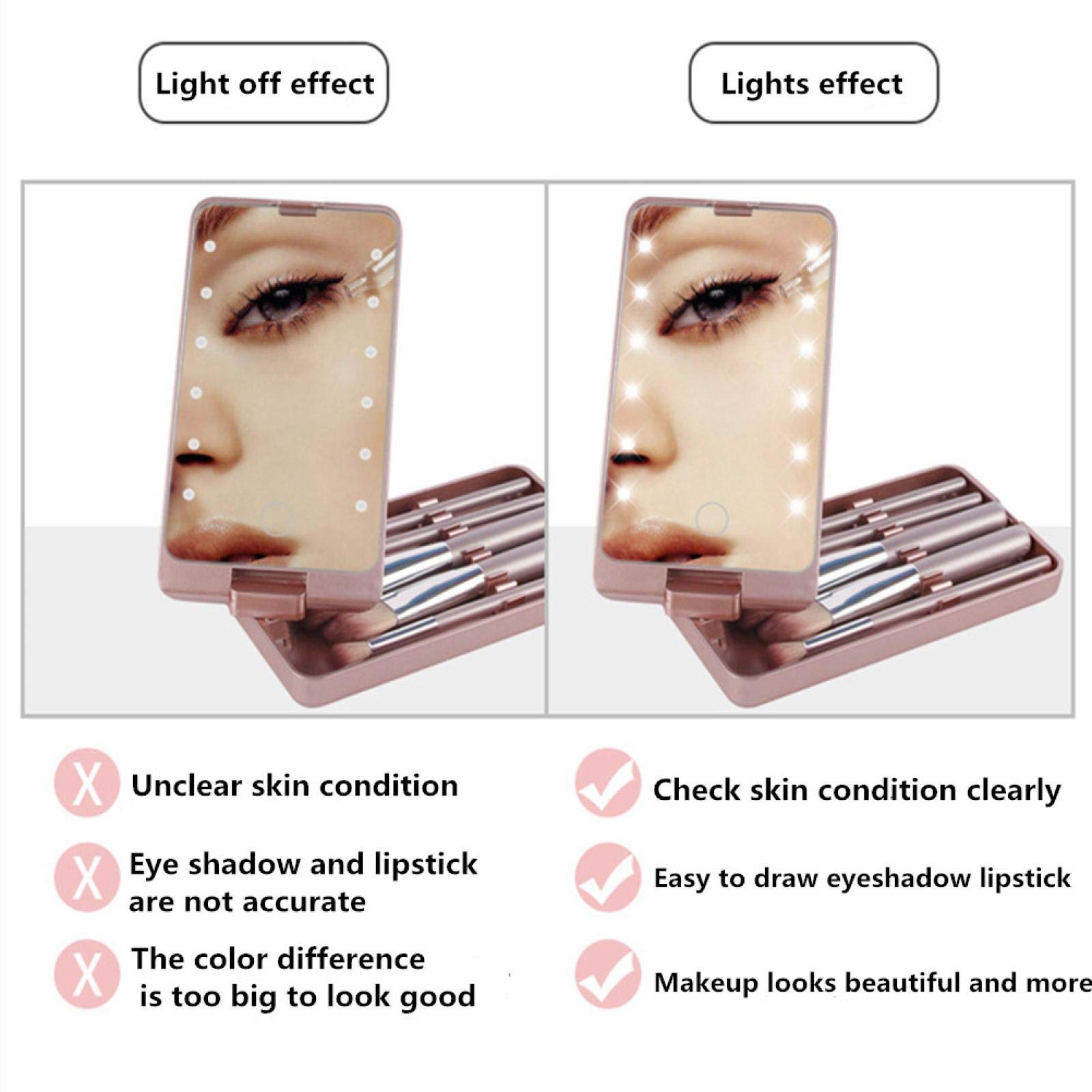 FQYYDD Illuminated Makeup Mirror Portable Mini Led Makeup Mirror Touch Screen Rotates The Makeup Brush Storage Box