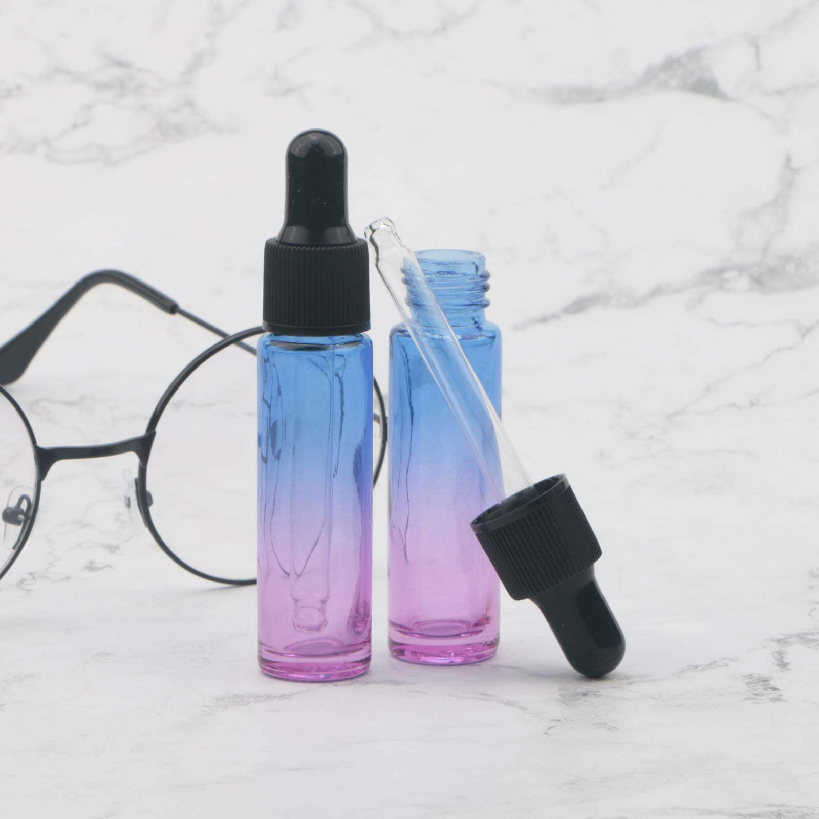 Kesell 8 Pack 0.34oz/10ml Essential Oil Dropper Bottles Colorful Glass Bottles with Eye Dropper Empty Travel Bottles for Perfume