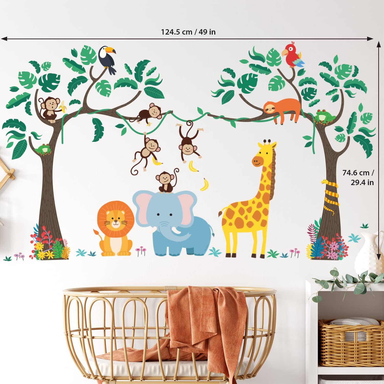 DECOWALL SG-2112 Jungle Animal Tree Wall Decals Elephant Monkey Giraffe Lion Forest Wall Stickers for Kids Baby Nursery Bedroom Playroom Living Room Decor DIY Art