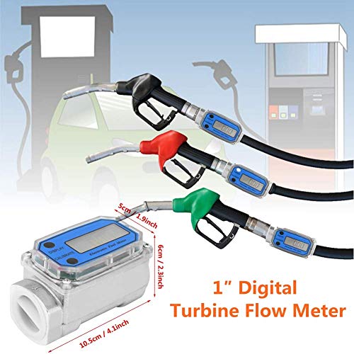1″ Digital Turbine Flow Meter, Gas Oil Fuel Flowmeter, Pump Flow Meter Diesel Fuel Diesel Kerosene Line Pipe Counter for Chemicals Water etc(Blue)