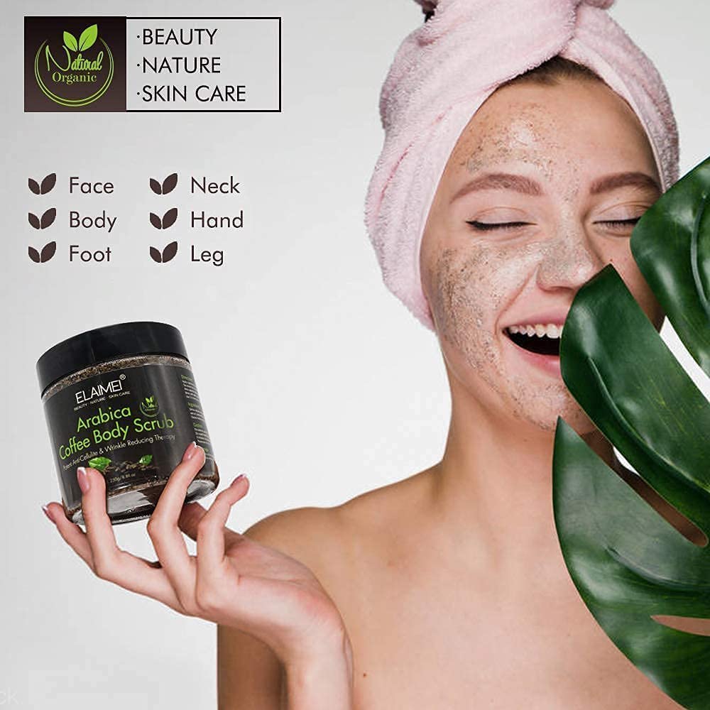 Natural Coffee Scrub with Organic Coffee Exfoliating Body Scrub, Best Acne, Anti Cellulite and Stretch Mark treatment, Spider Vein Therapy for Varicose Veins & Eczema