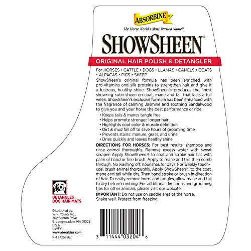 Absorbine ShowSheen Hair Polish & Detangler for Mane, Tail & Coat, Healthy Hair Growth & Radiant Shine, 128oz Refill Jug