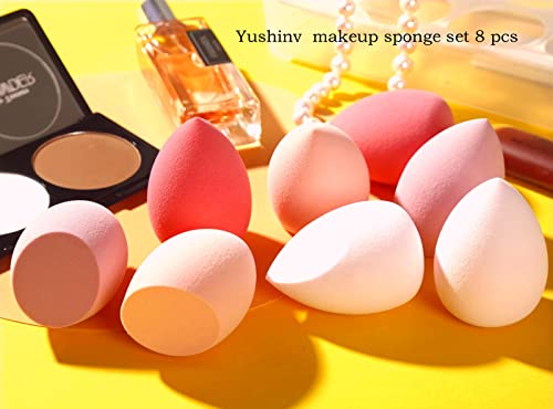 Makeup Sponge, Beauty Sponge, Makeup Blender Sponge 8 PCS, Original Scene Music(Music Type :Kawaii Bass),Dry and Wet Use, Makeup Sponges for Foundation, Makeup Blender Sponge Set with Gift Box