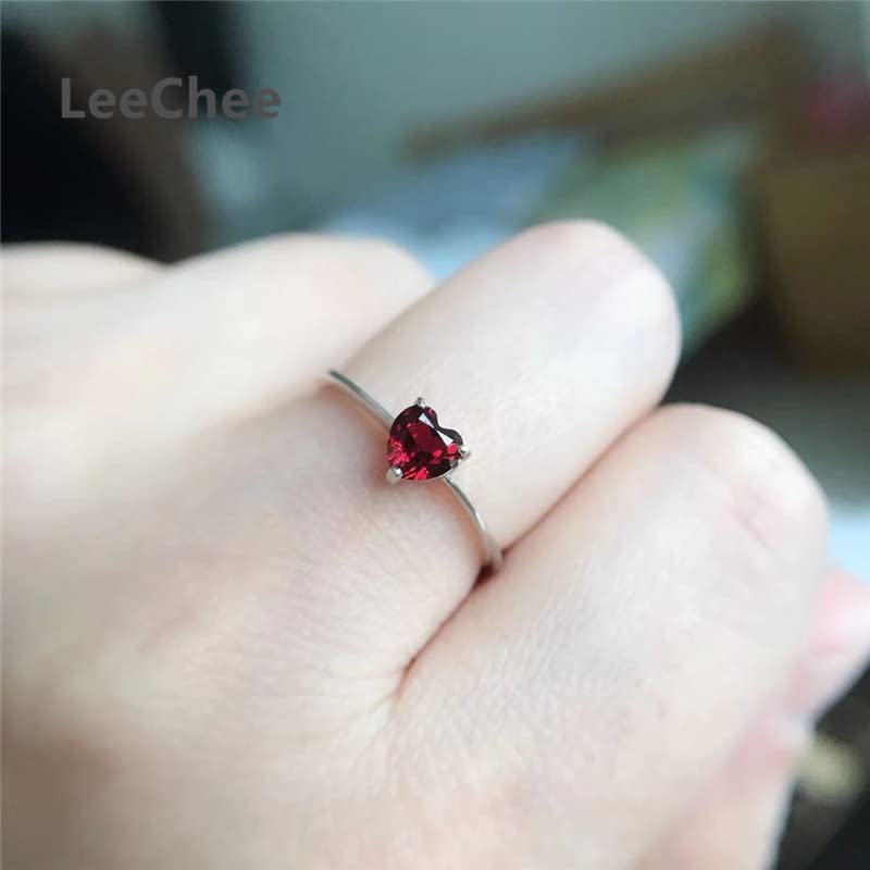 100% Natural Garnet Ring 925 Sterling Silver WineRed Gemstone FineJewelry for Women Gift 0.5ct Birthstone Heart-Shaped