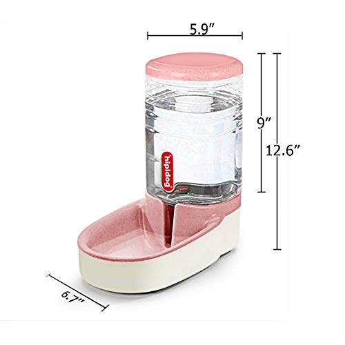 Automatic Cat Feeder Automatic Dog Water Dispenser 1 Gallon Double Bowl Design for Cats or Small Pets (Pink Water)