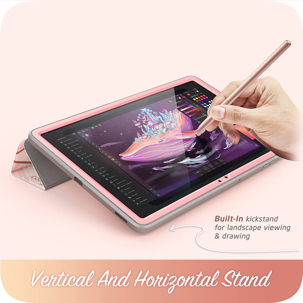 i-Blason Cosmo Case for Samsung Galaxy Tab S7 FE 12.4" 2021 Release Only, Full-Body Trifold with Built-in Screen Protector Protective Smart Cover with Auto Sleep/Wake & Pencil Holder (Marble)