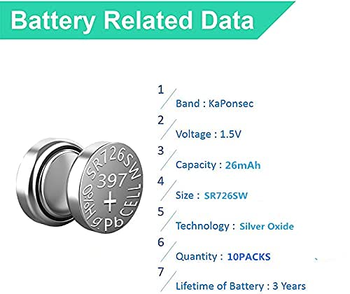 KaPonsec SR726SW 397 396 LR726 Silver Oxide Watch Battery-10Packs