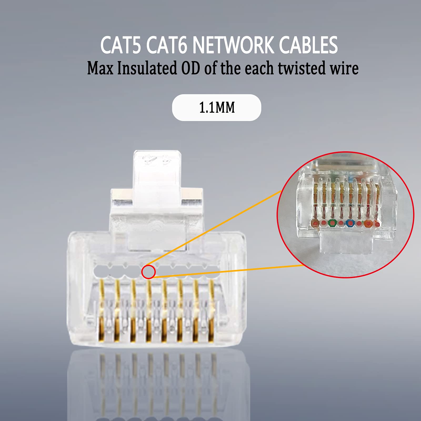 AOWIZ RJ45 Connector Cat5 Cat6 Shielded RJ45 Pass Through Ends Gold Plated 8P8C Ethernet Modular Plug 50-Pack