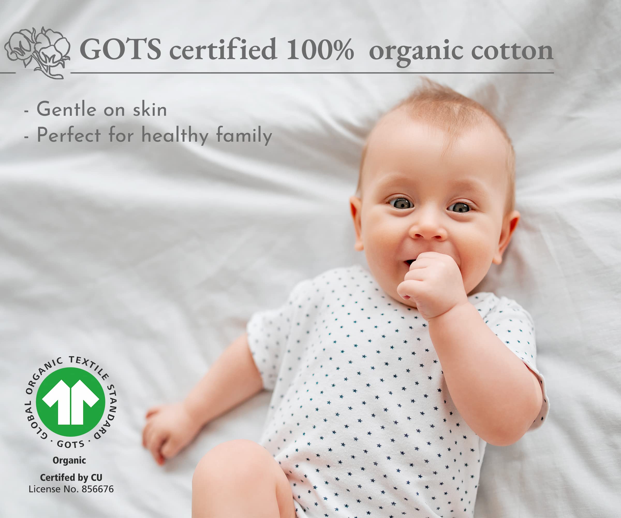 100% Organic Cotton Crib Sheets for Boys or Girls, Set of 2 Fitted Sheets, Cooling & Softest Baby Crib Sheets for Girl, Crib Mattress Sheet or Toddler Bed Sheets, Percale (Dark Gray)