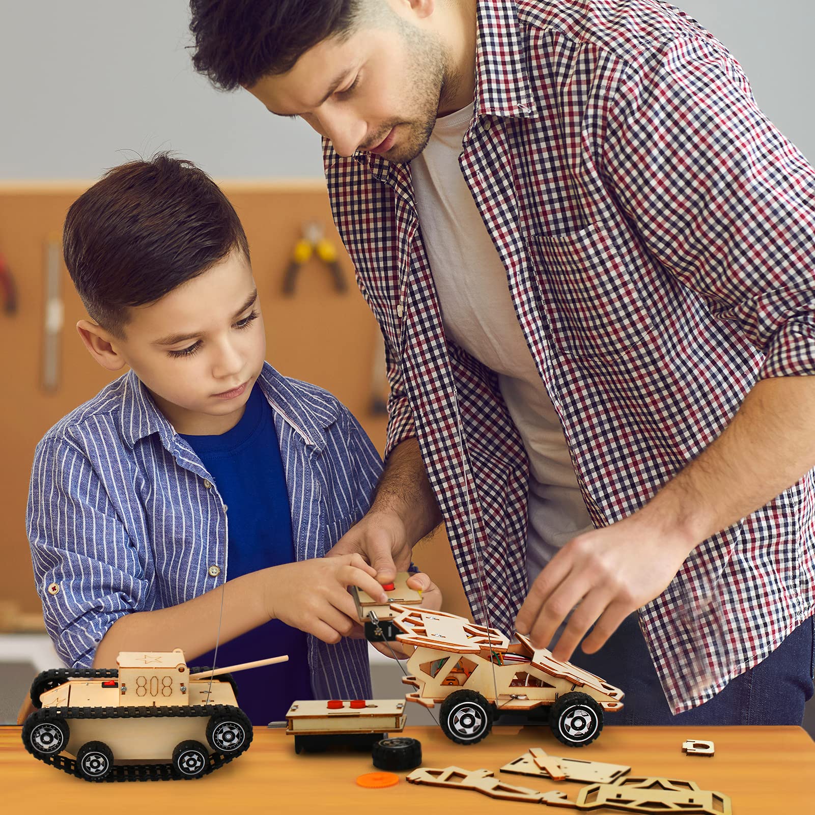 2 in 1 STEM Model Car Kits, 3D Wooden Puzzles, Education Science Experiment Kits, DIY Remote Control STEM Projects Building Toys, Gifts for 8, 9, 10,11,12 Year Old Boys and Girls