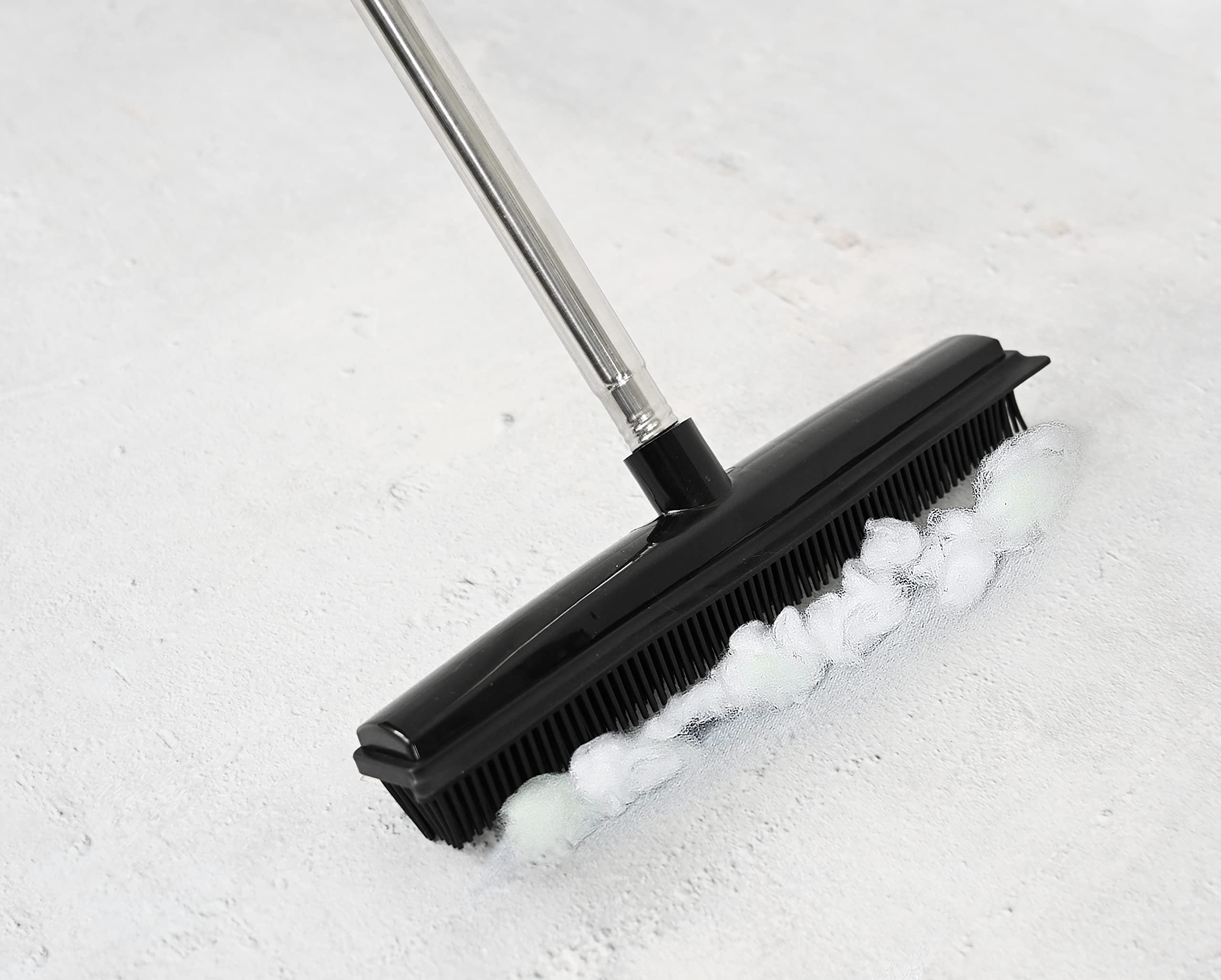 HOME-X Pet Hair Remover Broom, Carpet and Floor Broom, Adjustable Handle Length, Rubber Bristle Sweeper, Long Handled Squeegee, 48 ½” L x 12 ½” W x 2” H