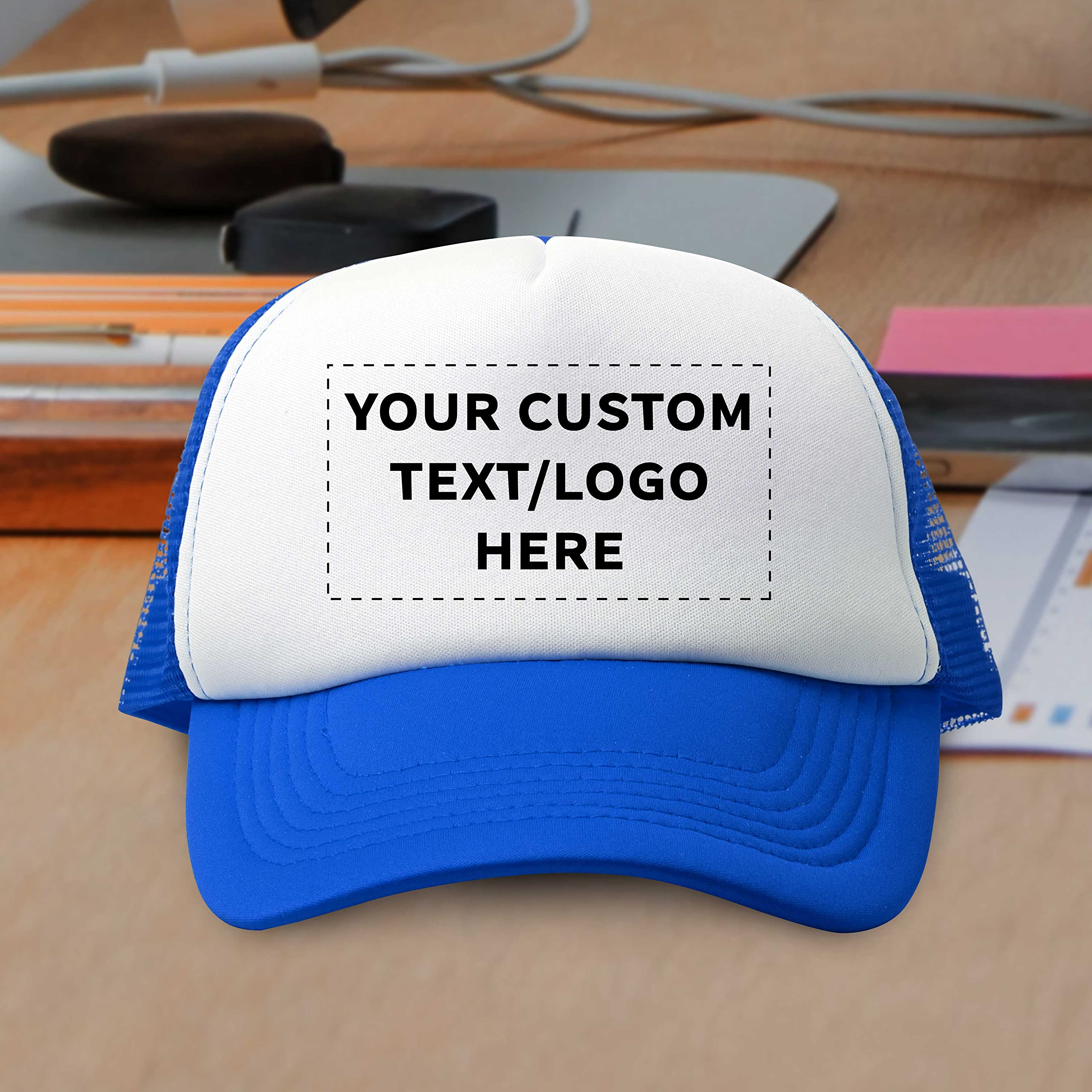 100 Fly Ball Structured Mesh Caps Set - Customizable Text, Logo - Casual, Sporty, Adjustable, Breathable, Comfortable - Blue