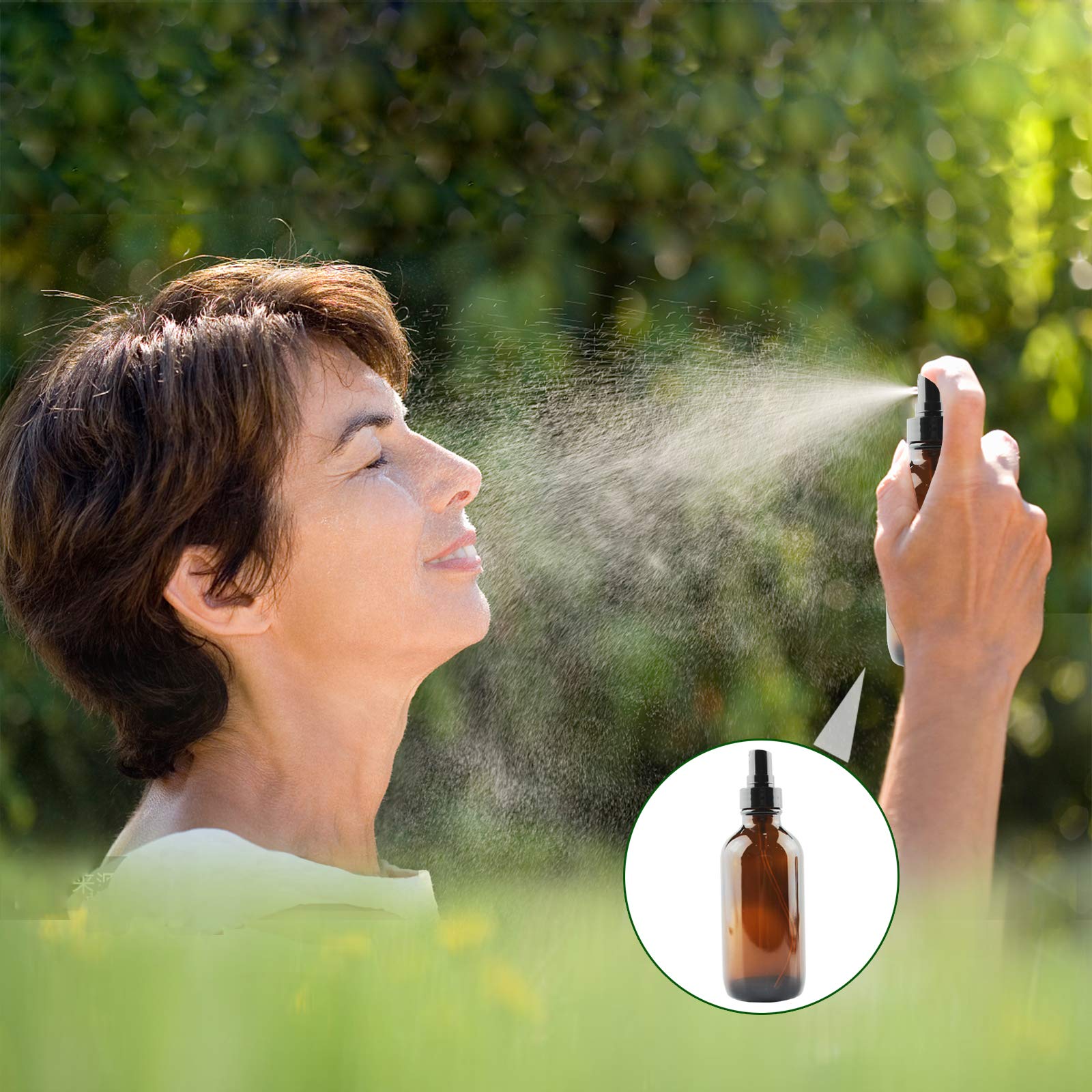4oz Amber Glass Spray Bottle for Essential Oils,Small Empty Fine Mist Spray Bottle, Refillable Liquid Containers for Perfumes,Cleaning Products,16 Pack