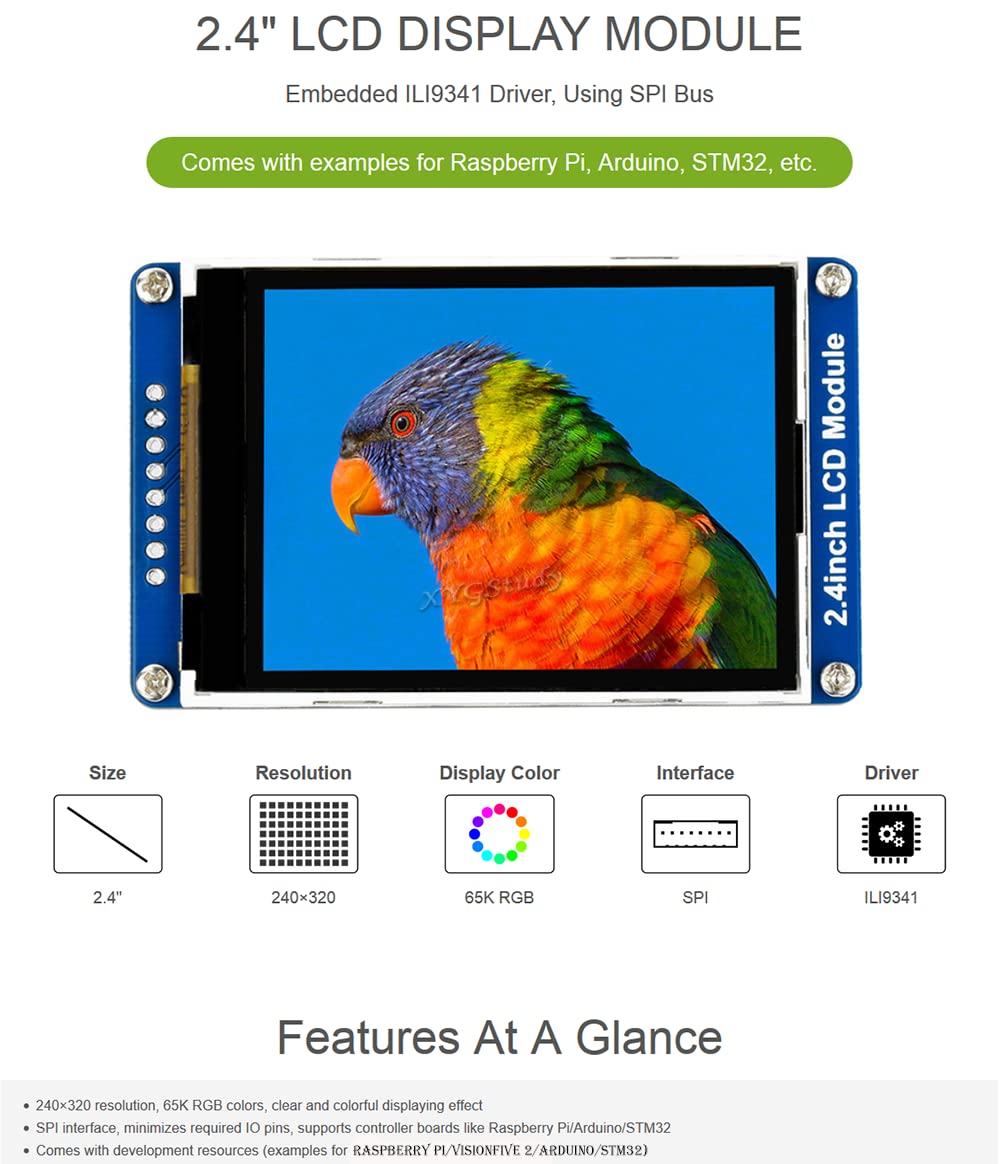 2.4inch LCD Screen Display Module 240×320 Resolution SPI Interface for Raspberry Pi VisionFive 2 STM32 @XYGStudy