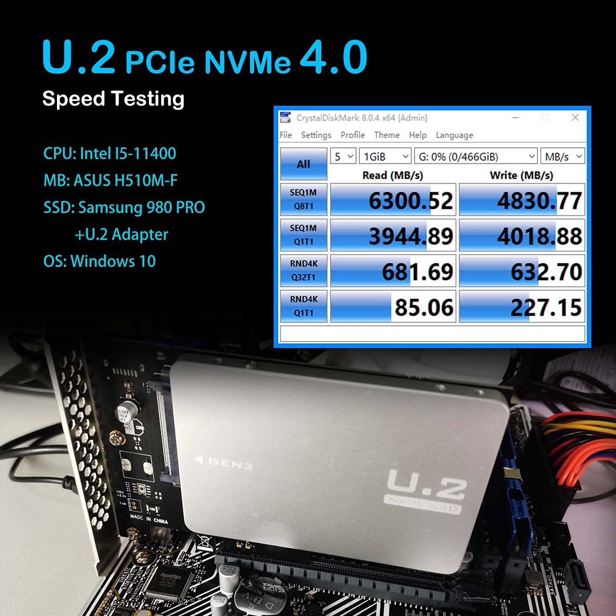 GLOTRENDS PU11 U.2 to PCIe 4.0 X4 Adapter for 2.5 Inch U.2 SSD, PCIe 4.0 X4 Full Speed