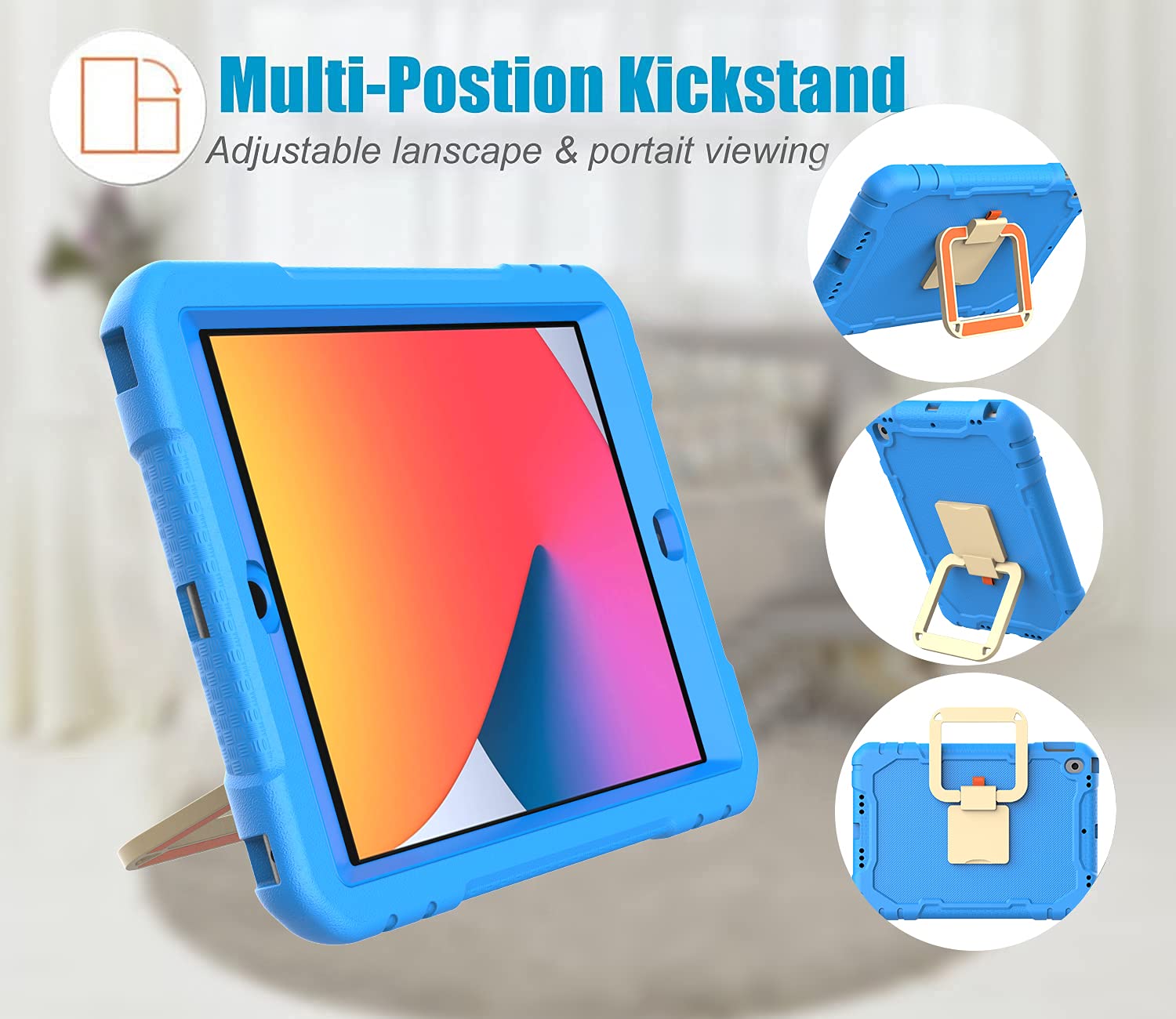 BMOUO iPad 8th/7th Generation Case for Kids,Built-in Screen Protector,Shockproof Case for New iPad 10.2” 2021/2020/2019 (8th Gen/7th Gen),Blue