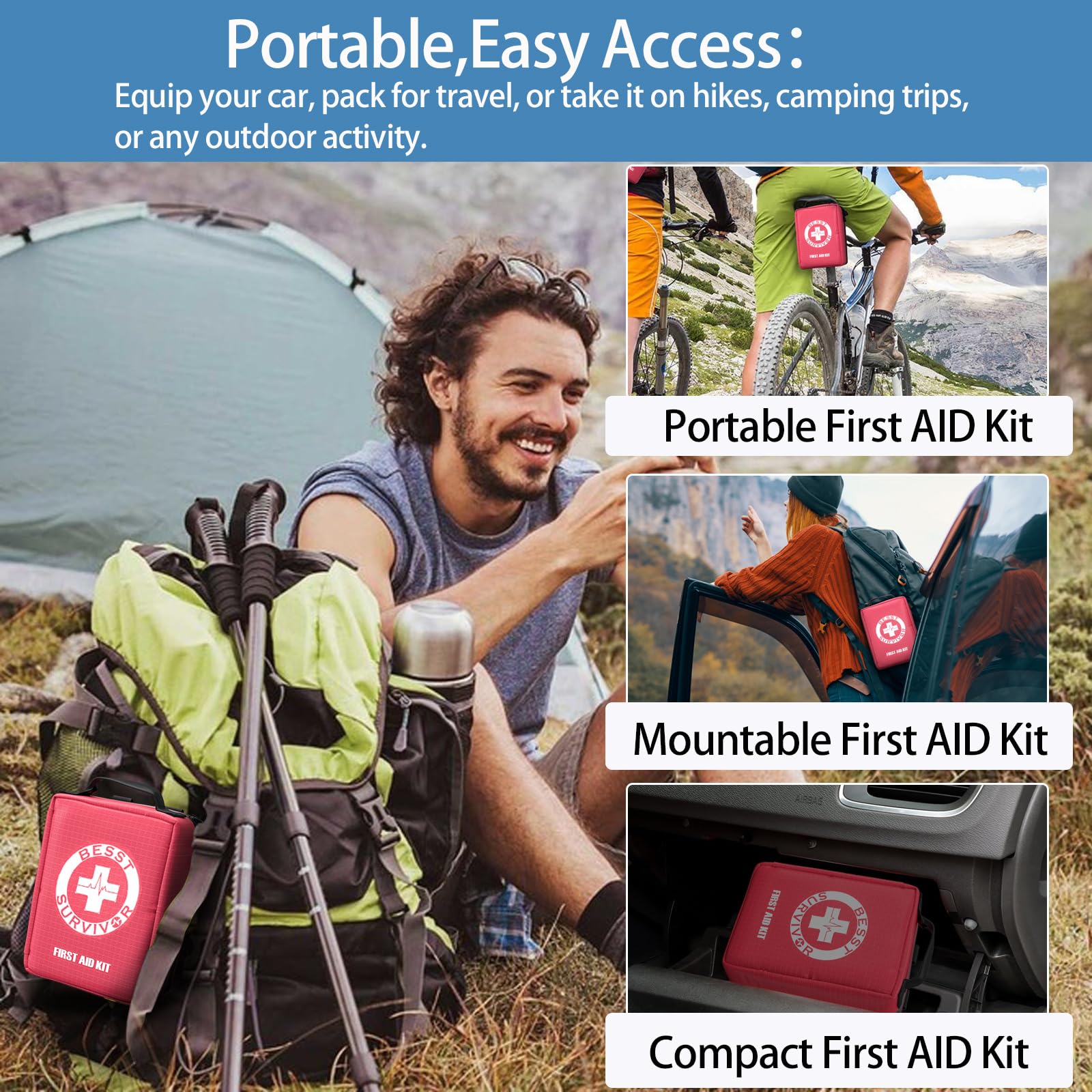 Besst Survivor Upgrade First Aid Kit -Premium Labelled Compartments Molle System Trauma Kits -Emergency Medical Kits for Car, Home, Hiking, Camping and Outdoor Emergencies -221 Pieces Set