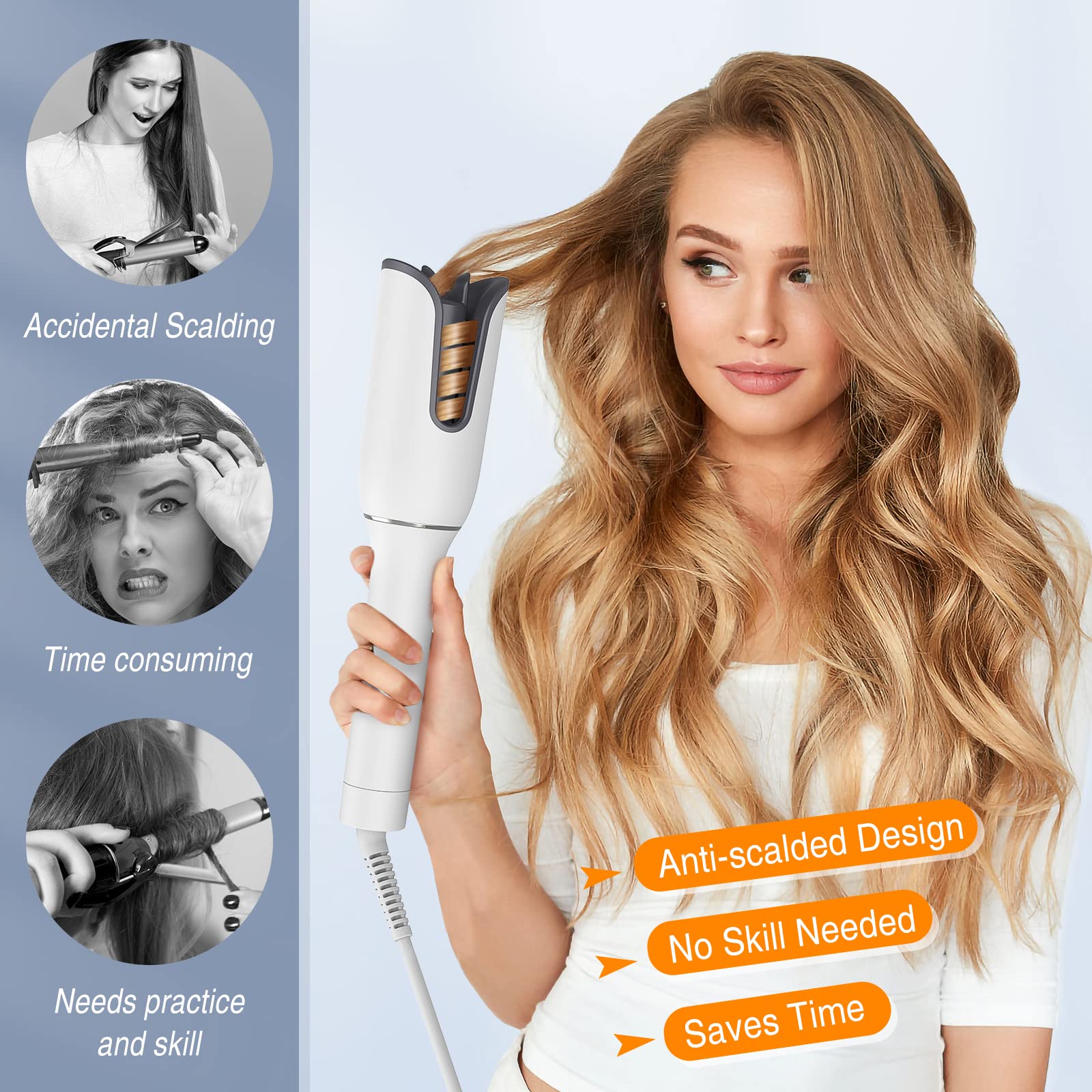 Automatic Hair Curler with 5 Temperature & 13 Curls &10 Timer Settings, 12 Second Fast Heating, Auto Hair Curling Iron Wand with LCD Display & 1" Large Rotating Barrel, Dual Voltage for Travel