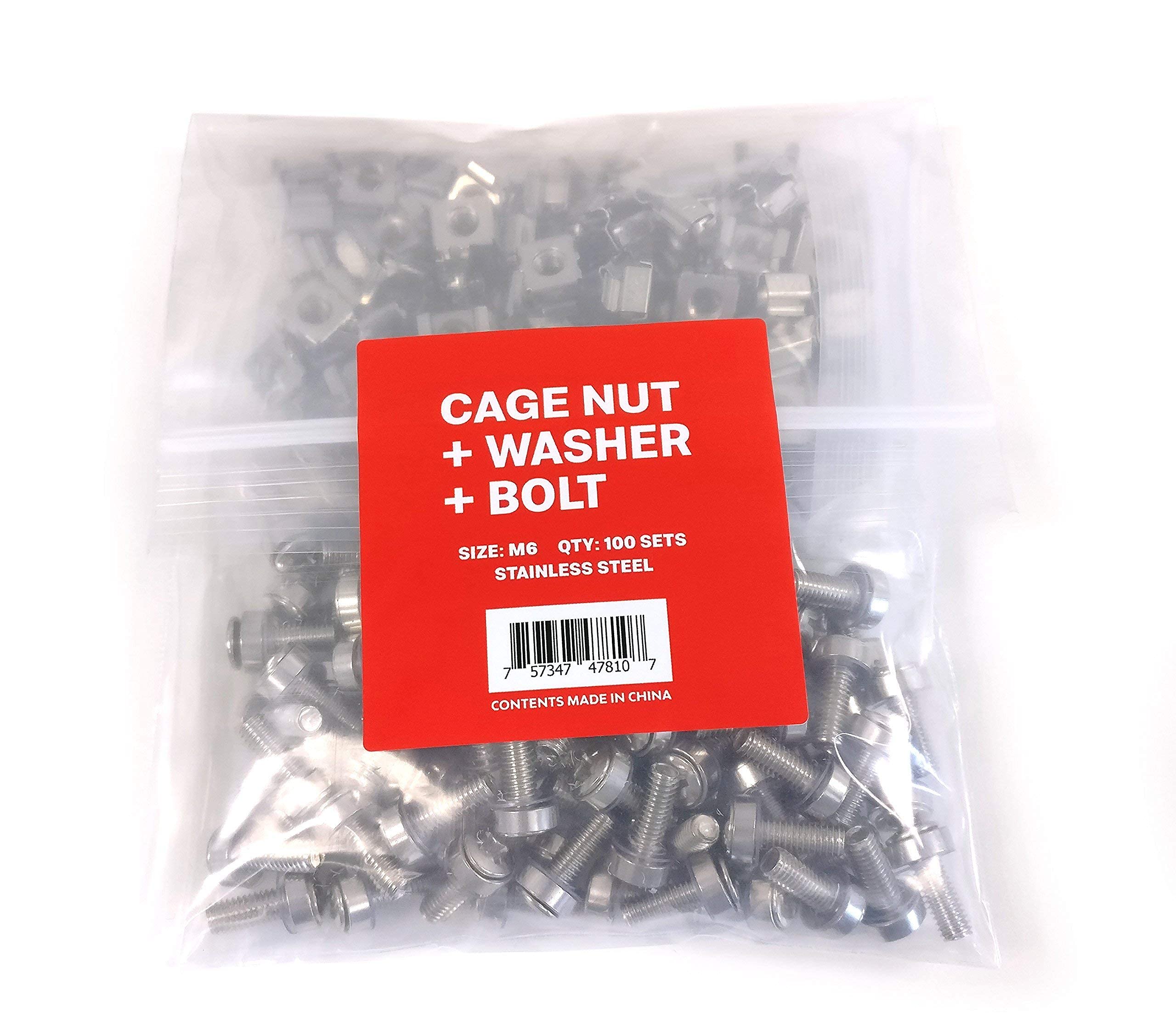100 Pack of Nickel-plated Cage Nuts with Screws and washers. Works with Racks from Dell, HP, APC and Many Others