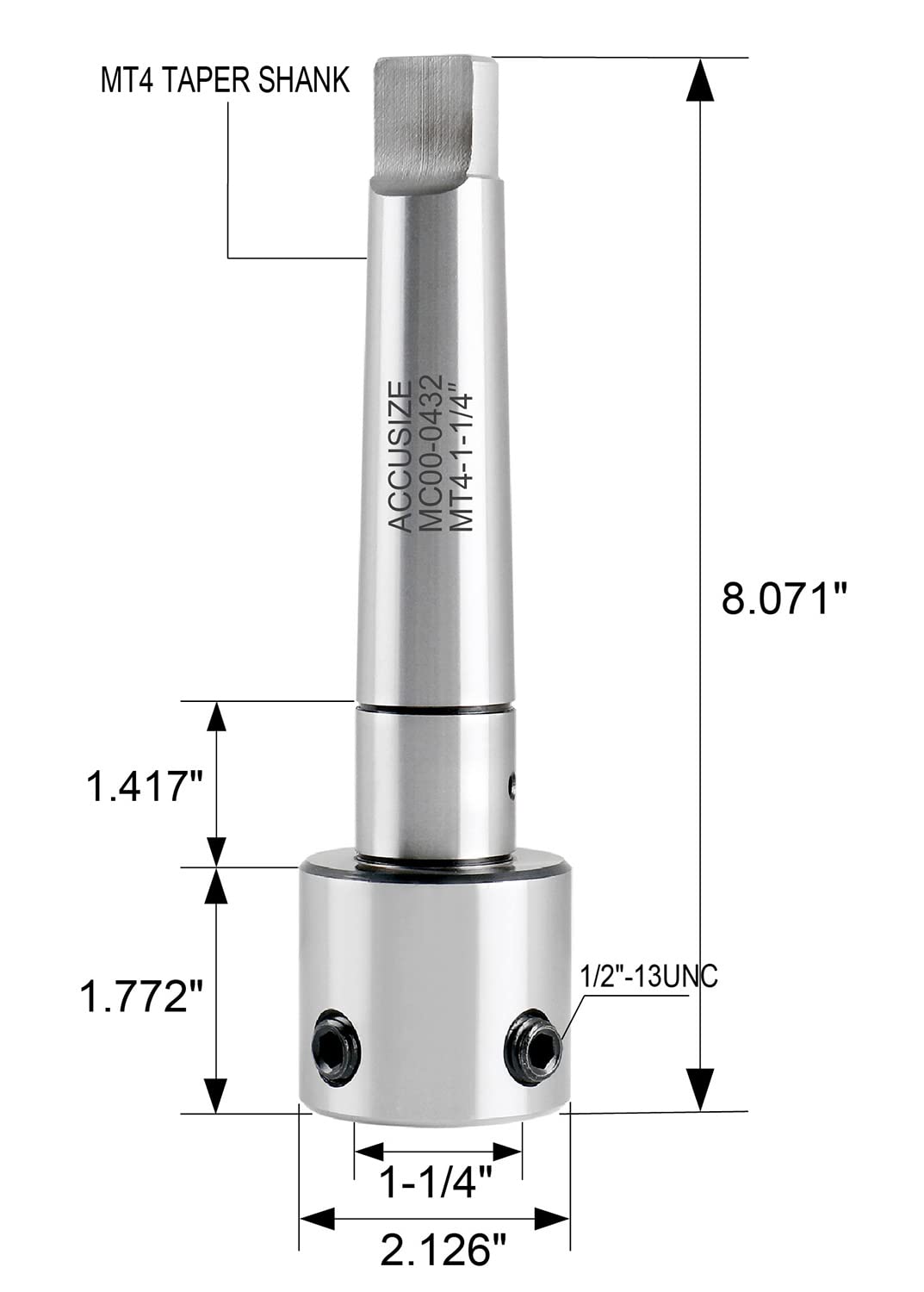 Accusize Industrial Tools Magnetic Drill Annular Cutter Arbor Mt4 to 1-1/4'' Weldon Shank, Mc00-0432