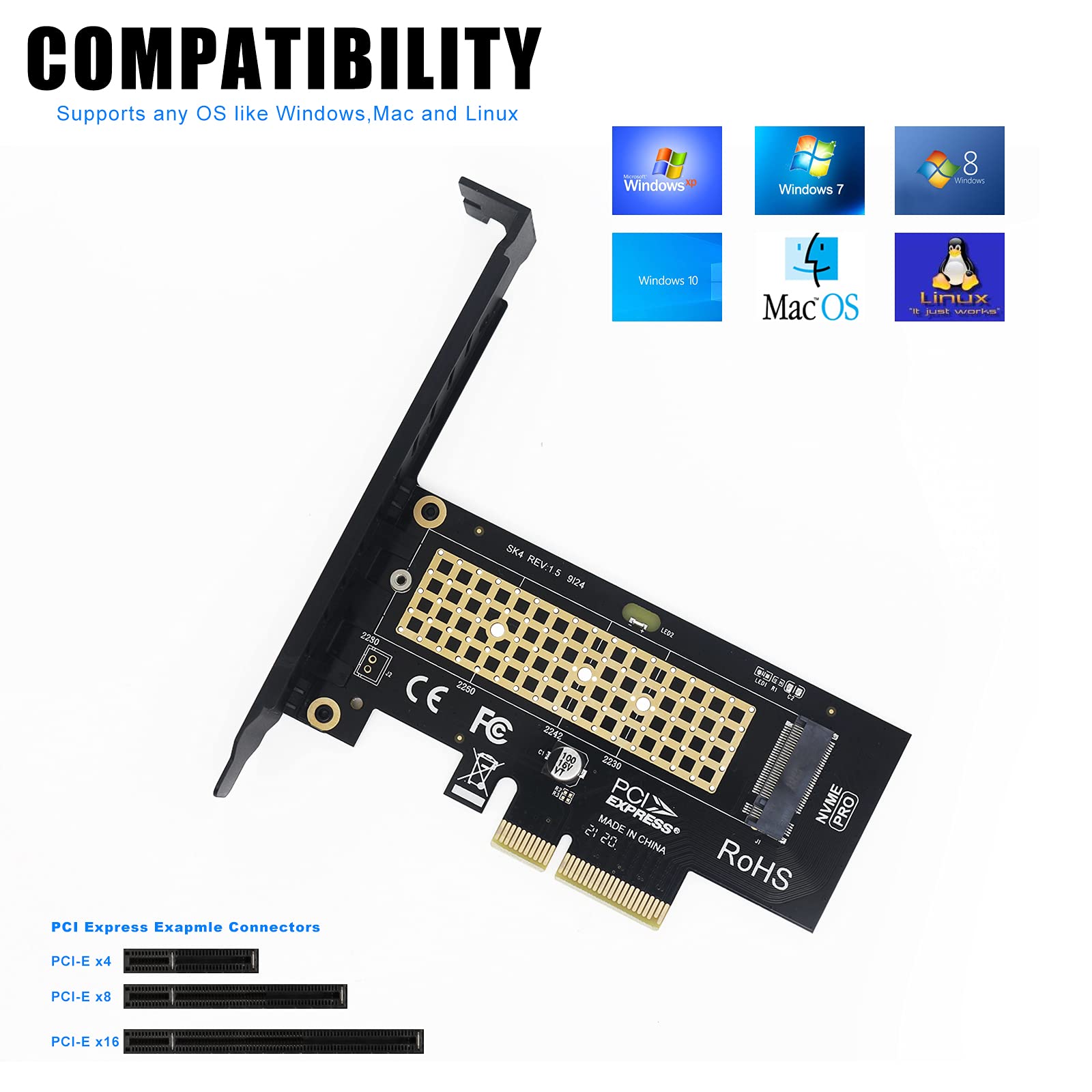 YIOVVOM M.2 NVME SSD to PCIe 3.0/4.0 x4 Adapter with Aluminum Heatsink Solution Supports 2280, 2260, 2242, 2230 Solid State Drives