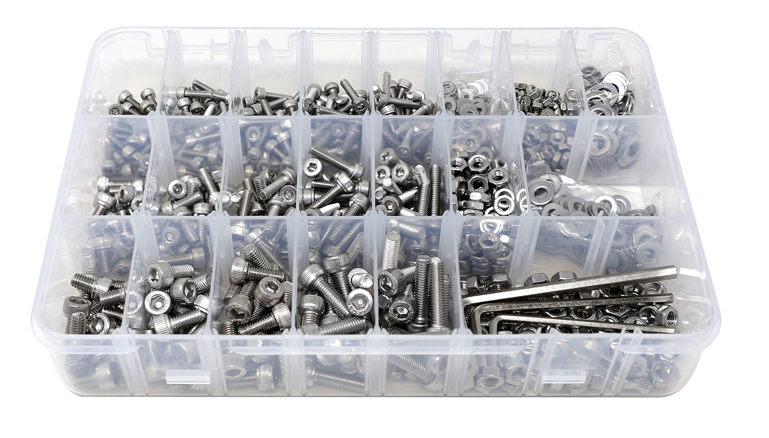 iexcell 825 Pcs M3/M4/M5 x 8/10/12/16/20 Stainless Steel 304 Hex Socket Head Cap Screws Bolts Nuts Washers Assortment Kit