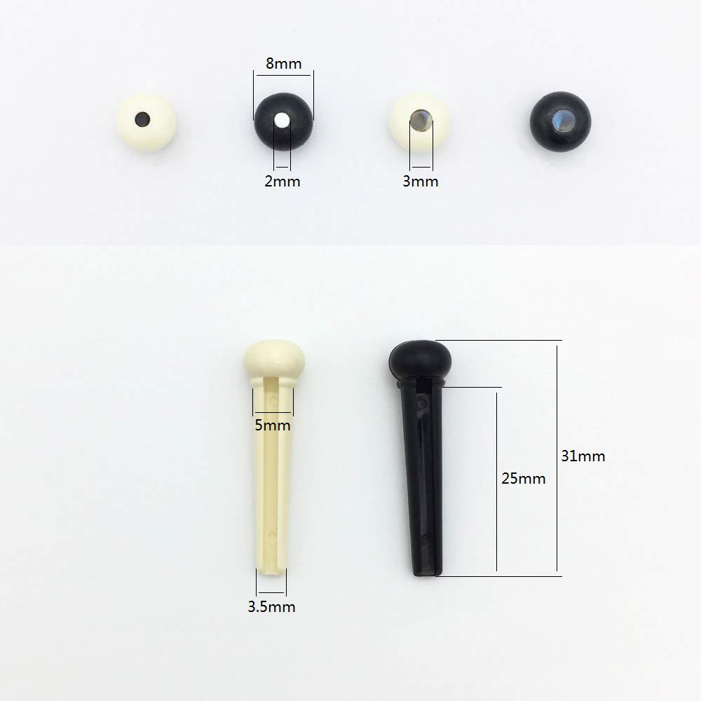 24pcs Acoustic Guitar Bridge Pins Pegs with 1pc Bridge Pin Puller Remover, Ivory & Black-Jinlop