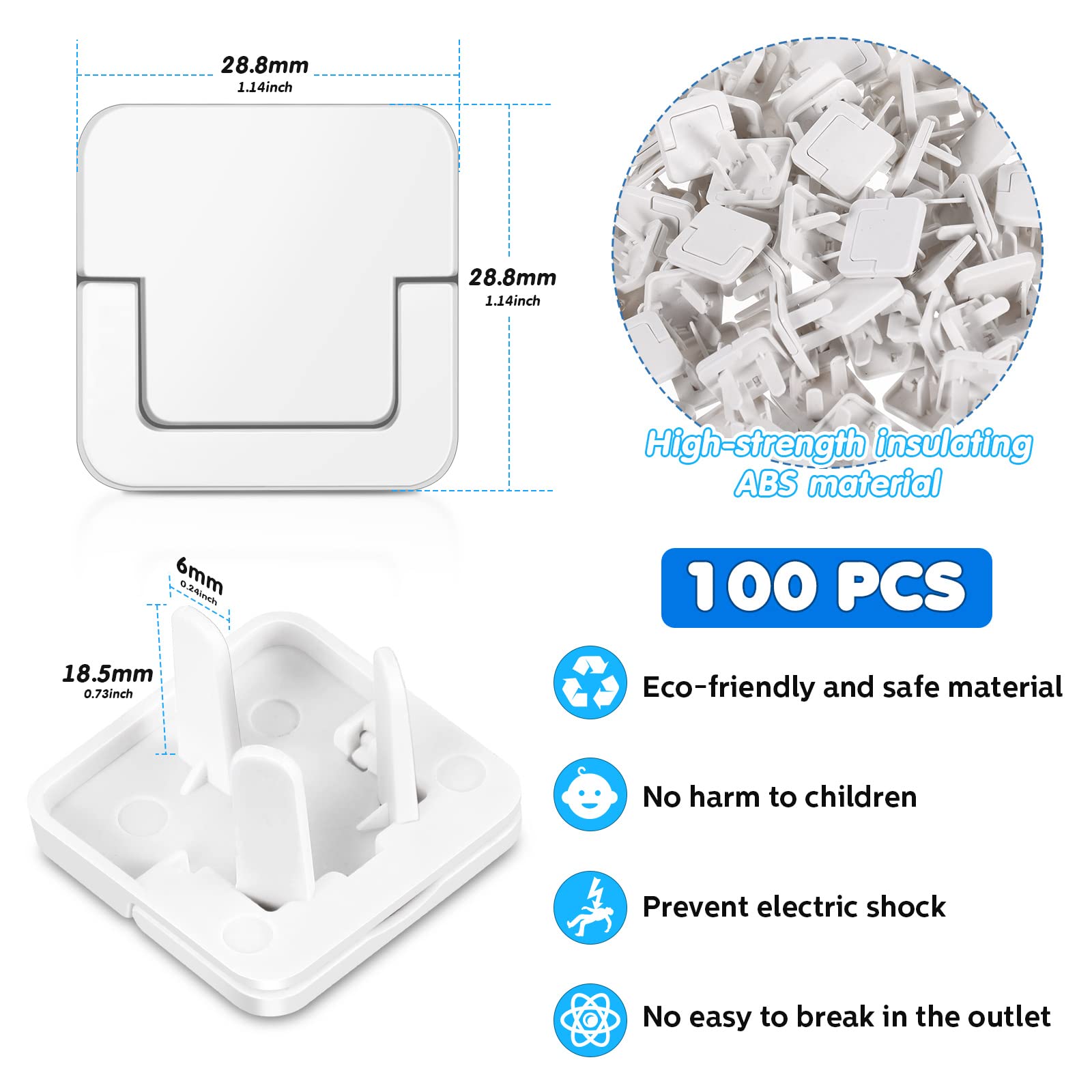 100 Pack Outlet Covers Baby Proofing Plug Covers 3 Prong Child Proof Electrical Outlet Covers Plastic Safety Plug Protector with Hidden Pull Handle for Home, Office, Garage, Hotel
