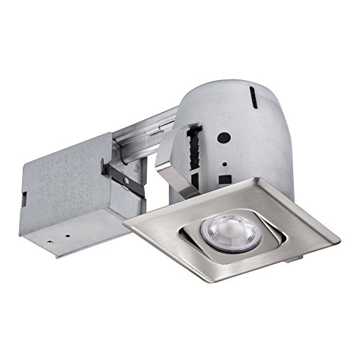 4" Die-Cast Swivel Square Trim Recessed Lighting Kit, Brushed Nickel, Easy Install Push-N-Click Clips, 3.88" Hole Size,90039