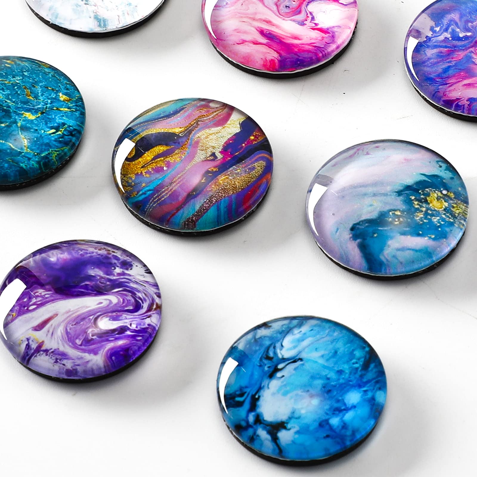 12PCS Fridge Magnets Round Glass Refrigerator Magnets Calendar Magnetic Sticker Decorations Whiteboards Magnets Set for Office and Kitchen(Marbling)