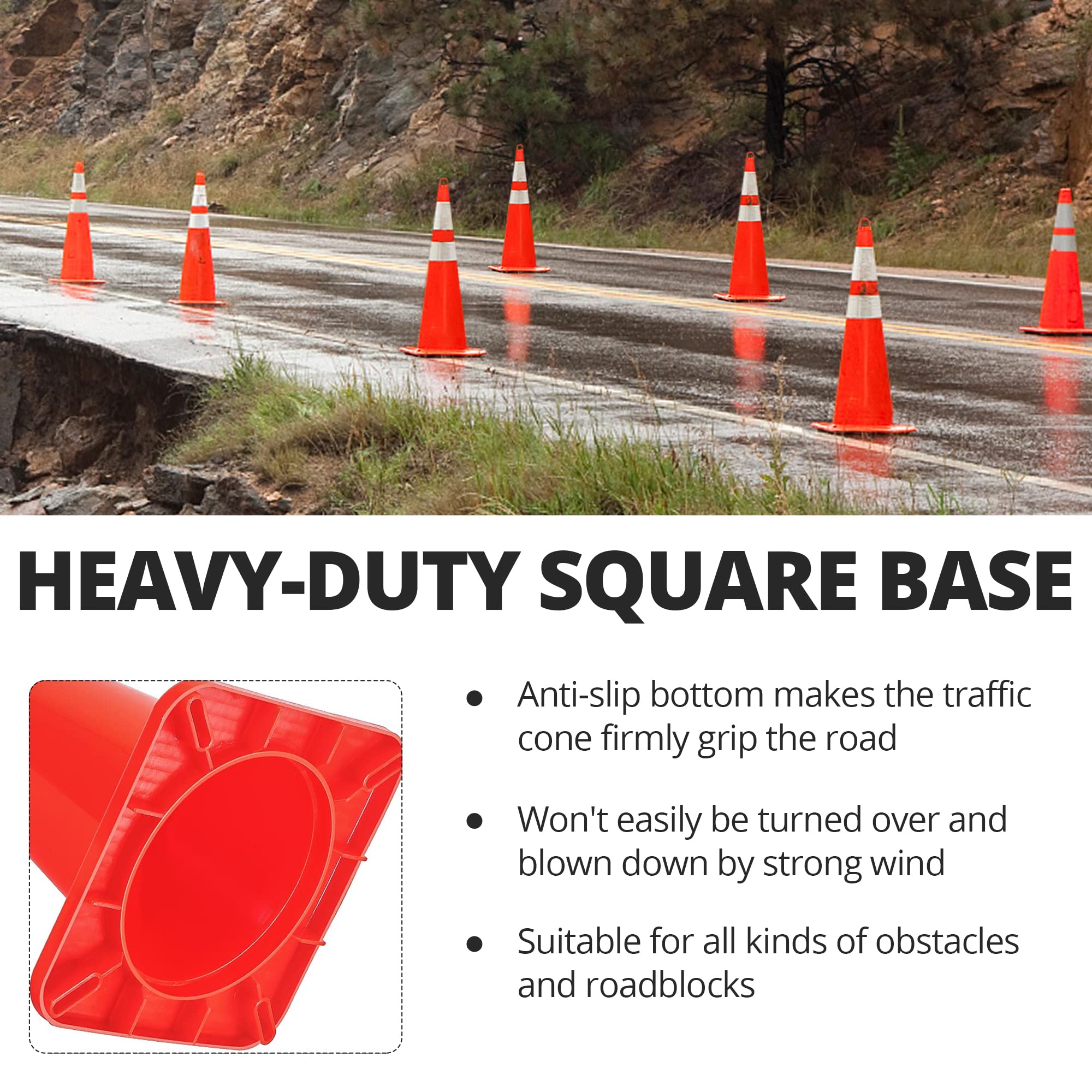 10 Pack Traffic Cones, 28 Inch Upgraded PVC Safety Cones with Reflective Collars Road Parking Cones Construction Cones for Parking Lot, Traffic Control, Driving Training