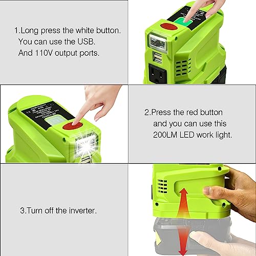 150W Power Inverter for Ryobi 18V Volt Lithium Battery,Portable Power Station Inverter with 2-USB&AC 110V-120v 200LM LED Light(Inverter only)