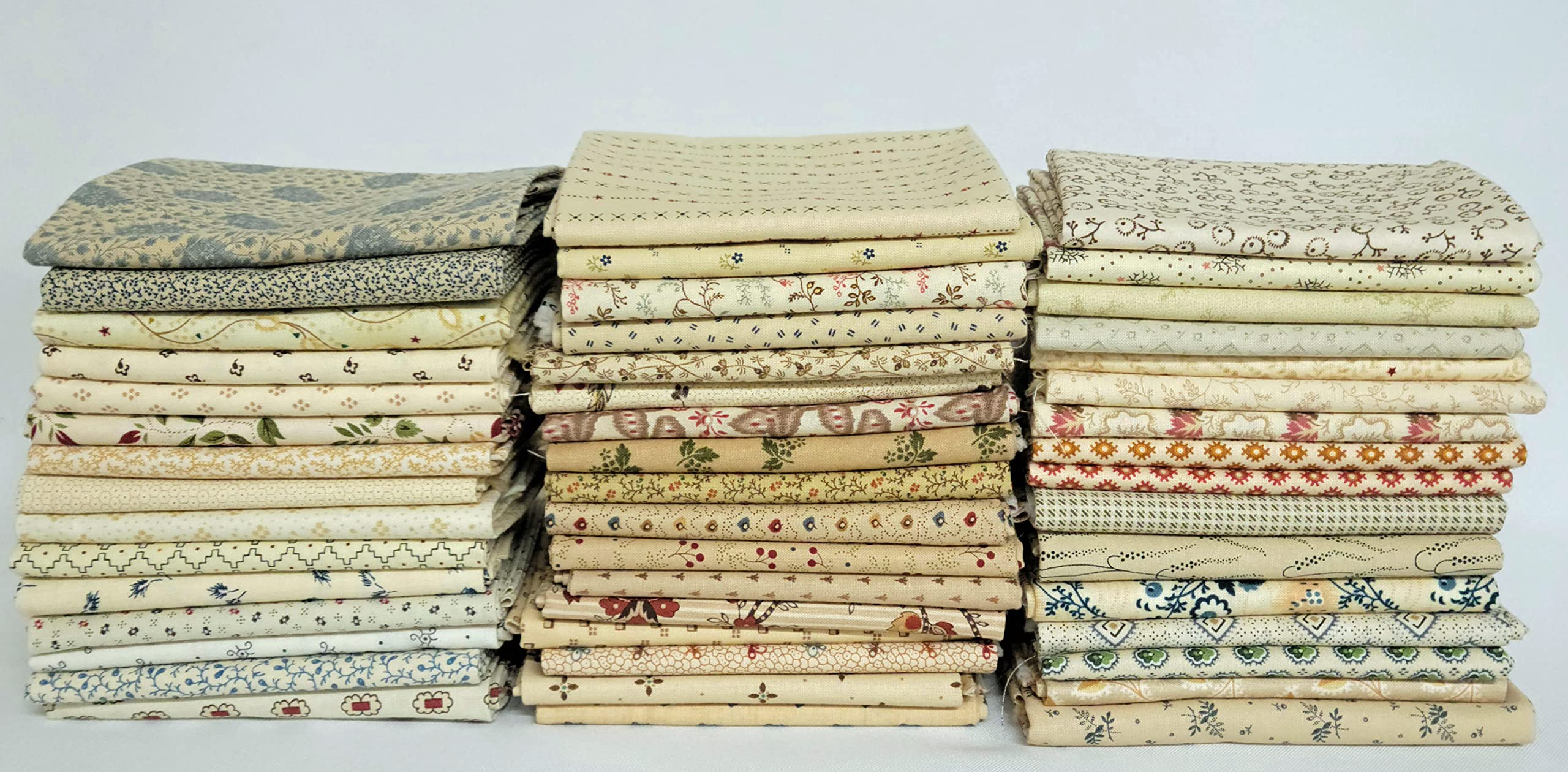10 Fat Quarters - American Civil War (Neutrals, Creams, LIGHT COLORS ONLY) 1800's Historical Reproduction Quality Quilters Cotton Fabrics FQs Fat Quarter Bundle (M221.15)