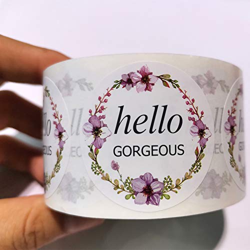 1.5 inch Flower Hello Gorgeous Stickers Labels for Small Business Birthday Party,Gift Bags 500 pcs Per Roll