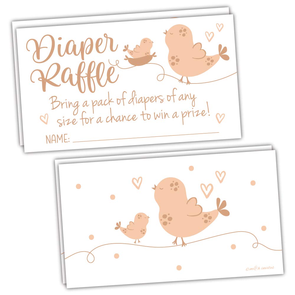 50 Baby Bird Diaper Raffle Tickets - Girl Baby Shower Game