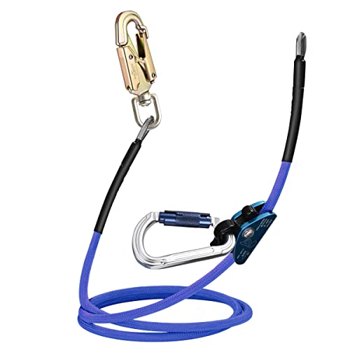 Arborist Flipline for Climbing Tree, 1/2'' x 8 ft Steel Wire Core Tree Lanyard Flipline Kit W/Lock Carabineer, Rope Grabber, Steel Swivel Snap Hook - Heavy Duty, Low Stretch, Cut Resistant