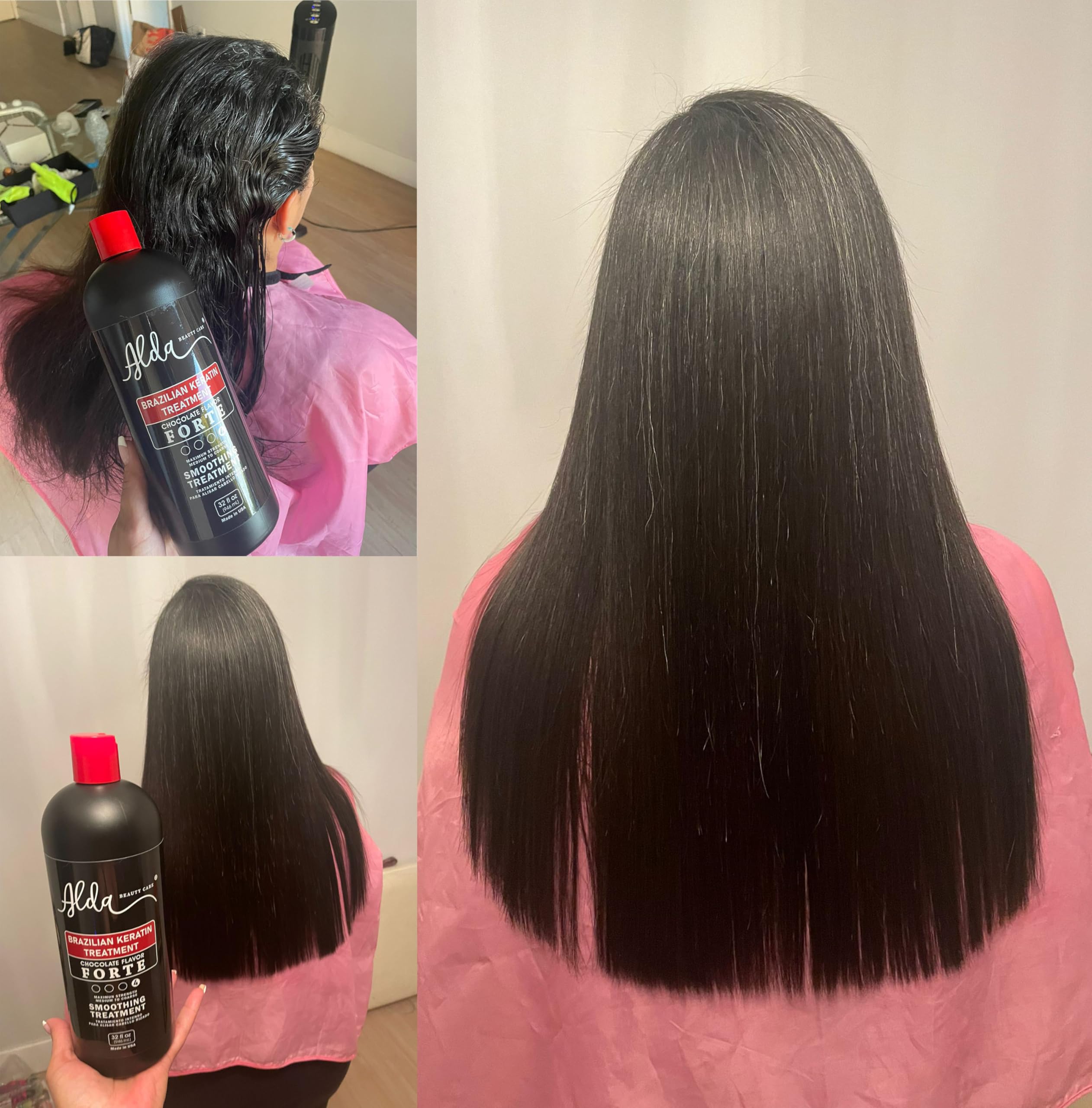 Alda Chocolate Brazilian Keratine Treatment Permanent Straightening Blowout 32 fl oz + Shampoo Clarifying 16 fl oz.